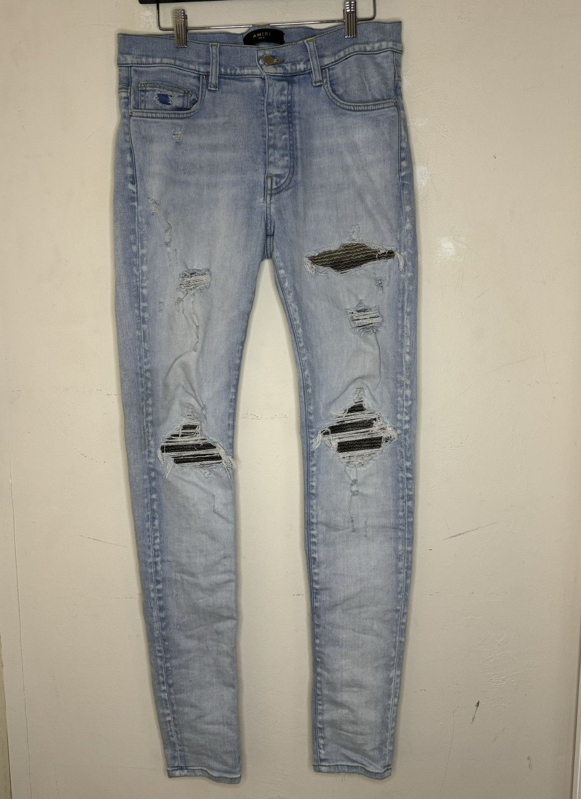 Amiri AMIRI Mx1 Light Blue Denim Jeans Grey Patch | Grailed