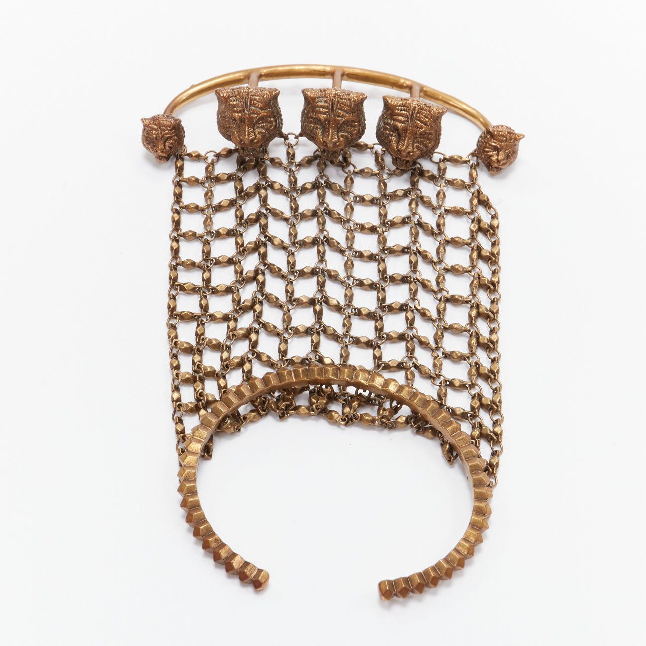 Gucci GUCCI Alessandro Michele gold tiger knuckle duster metal mesh ...
