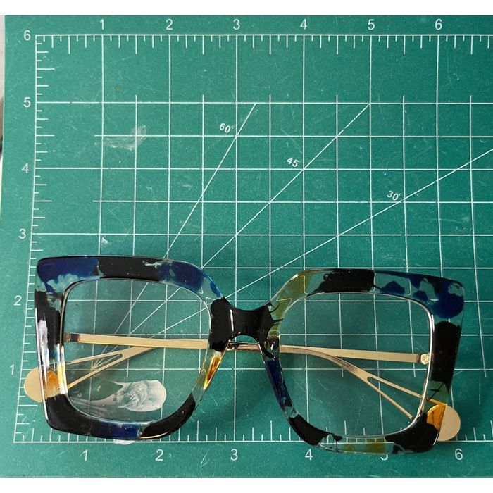 Designer Oversized Blue and Gold Oversized Cat Eye Glasses | Grailed
