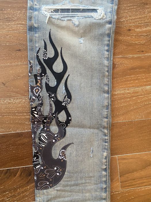 Amiri Amiri Black bandana flame denim jeans 34 | Grailed