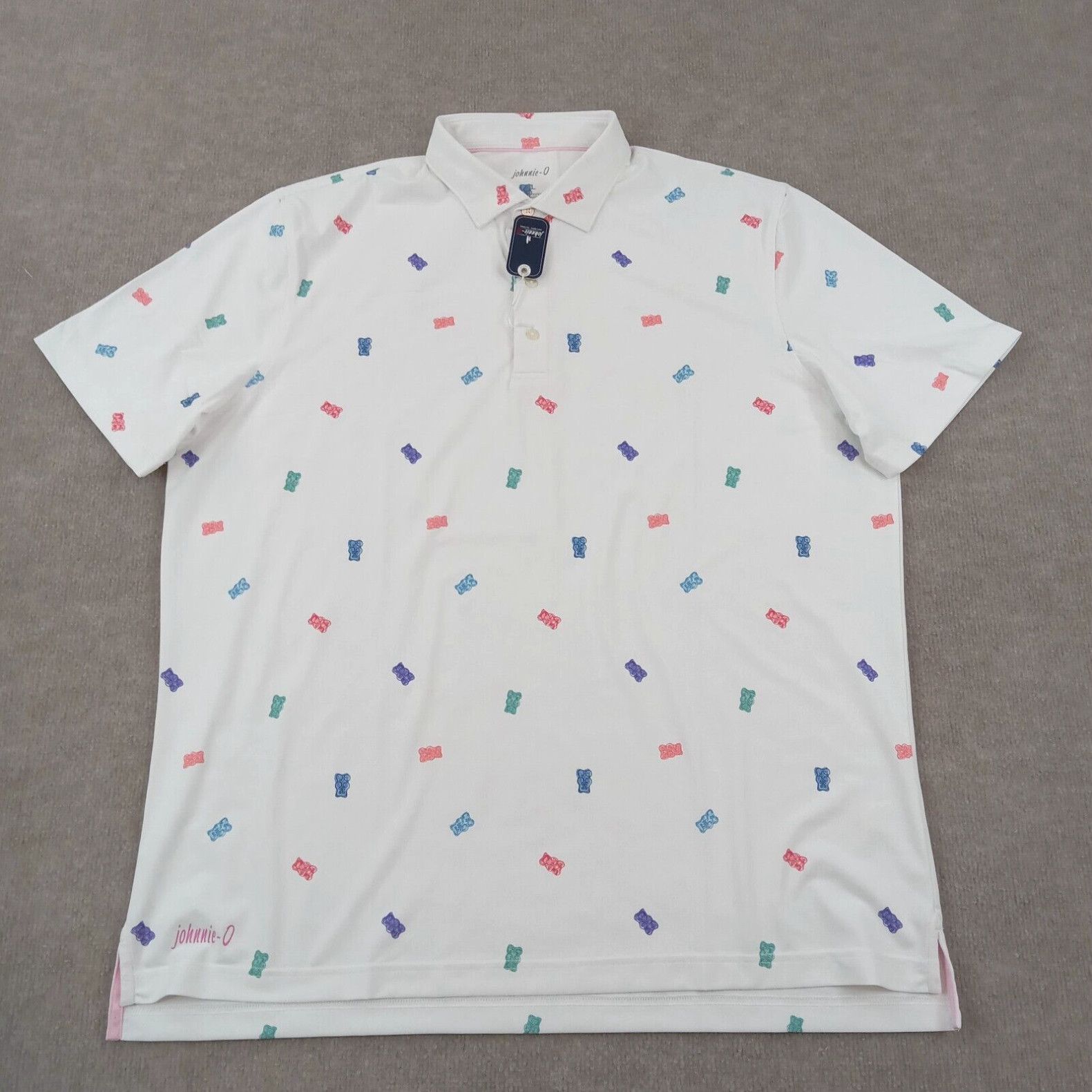 Vintage Johnnie-O Polo Shirt Men XL White Pattern Short Sleeve Stretch ...