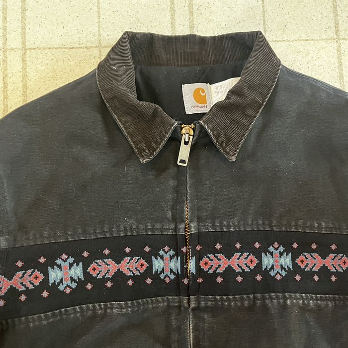 Vintage Vintage 90s Carhartt Aztec Faded Black Work Chore Jacket | Grailed