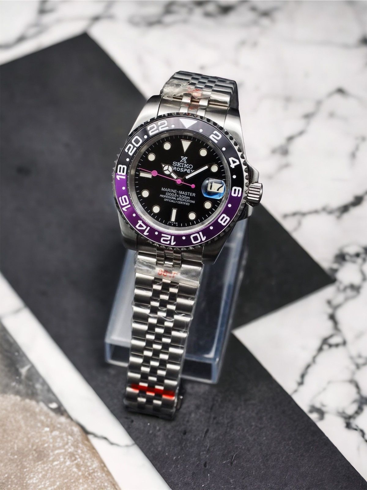 Seiko Seiko Mod GMT-Master Purple Bezel Jubilee 41mm Steel Watch | Grailed
