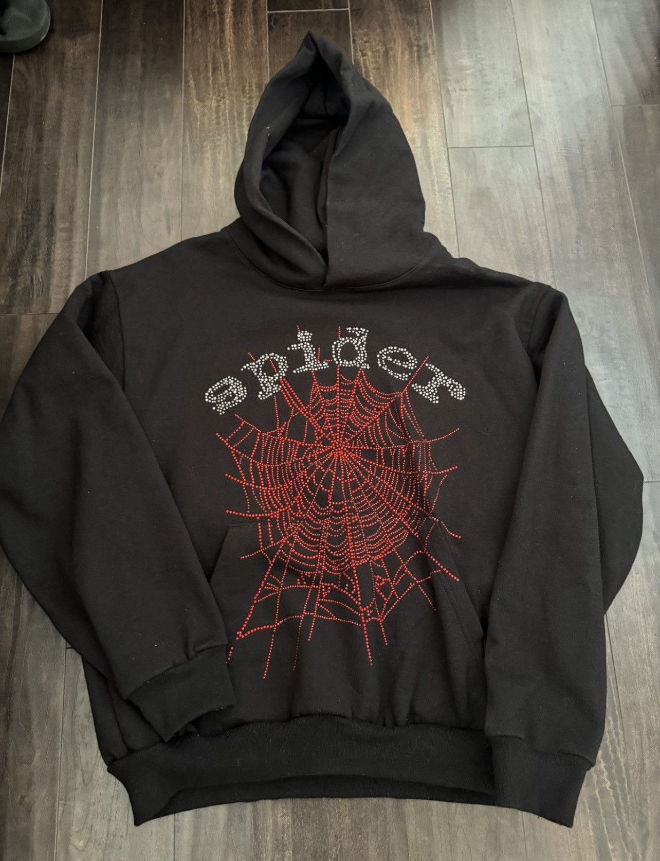 Sp5der × Spyder Sp5der OG Rhinestone Hoodie 'Black' | Grailed