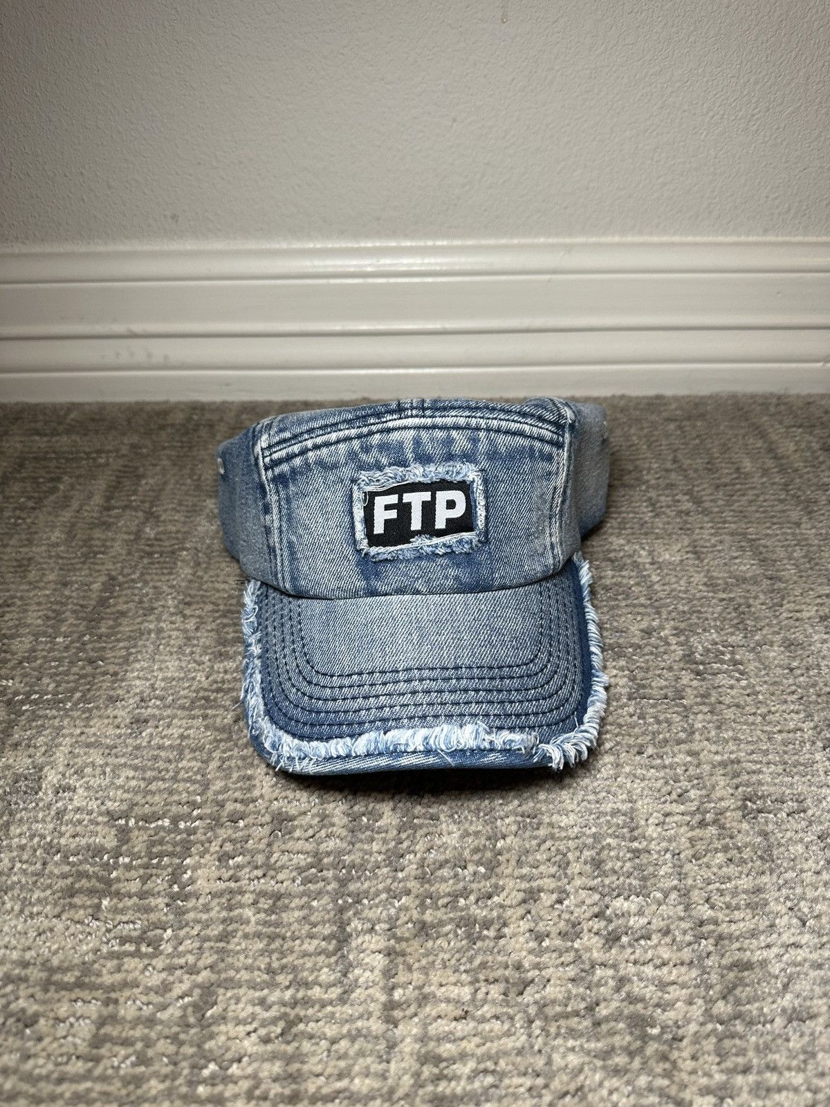 Fuck The Population FTP Frayed Denim Logo Camp Hat | Grailed