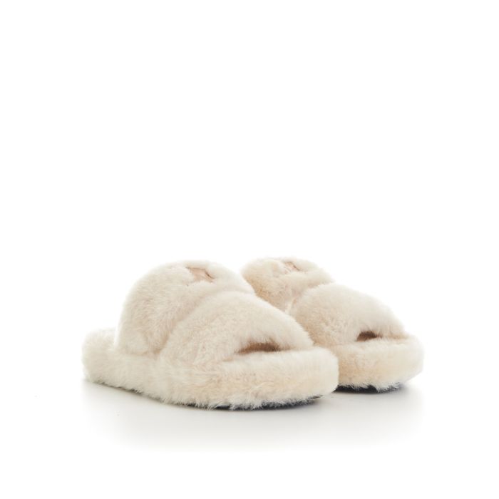 Celine Triomphe Open Shearling Fur Slide Sandals Signature Patch | Grailed