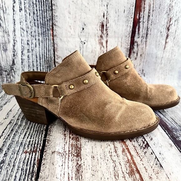 Born BORN Beige Suede Western Style Slingback Mules | Grailed