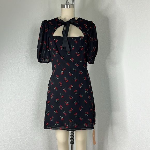 Reformation Reformation Morgan Black Cherry Cut Out Bow Tie Mini Dress ...