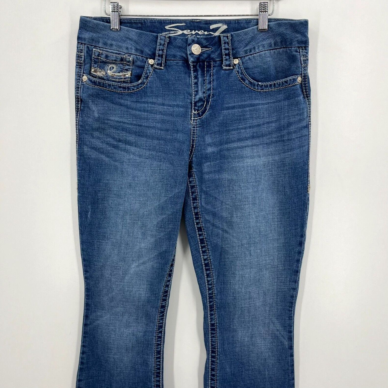 Vintage Seven 7 Jeans Women's 12 Blue Boot Cut Mid Rise Thick Stitch ...