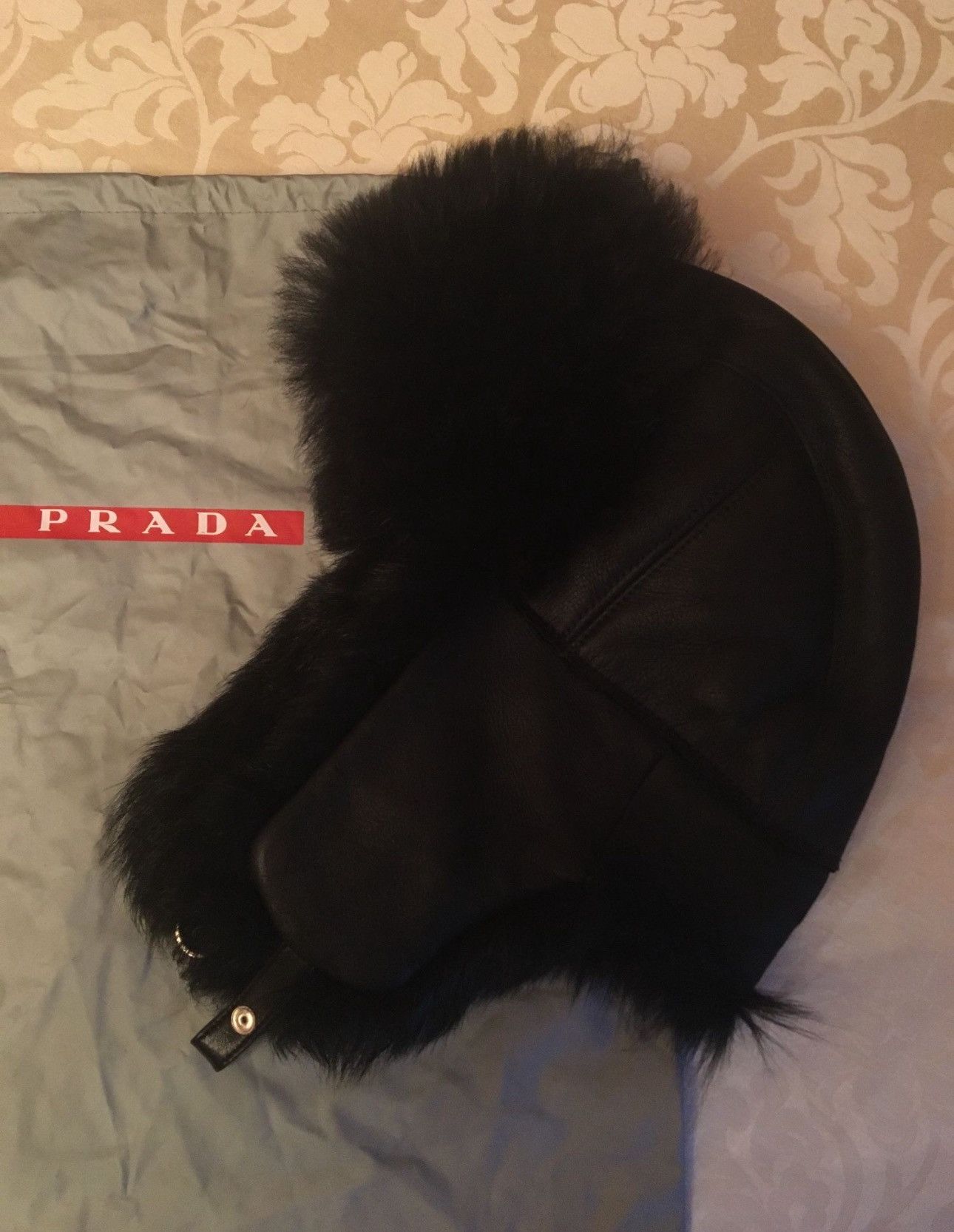 Prada × Streetwear × Vintage PRADA FW04 Leather Fur Black Hat Vintage ...