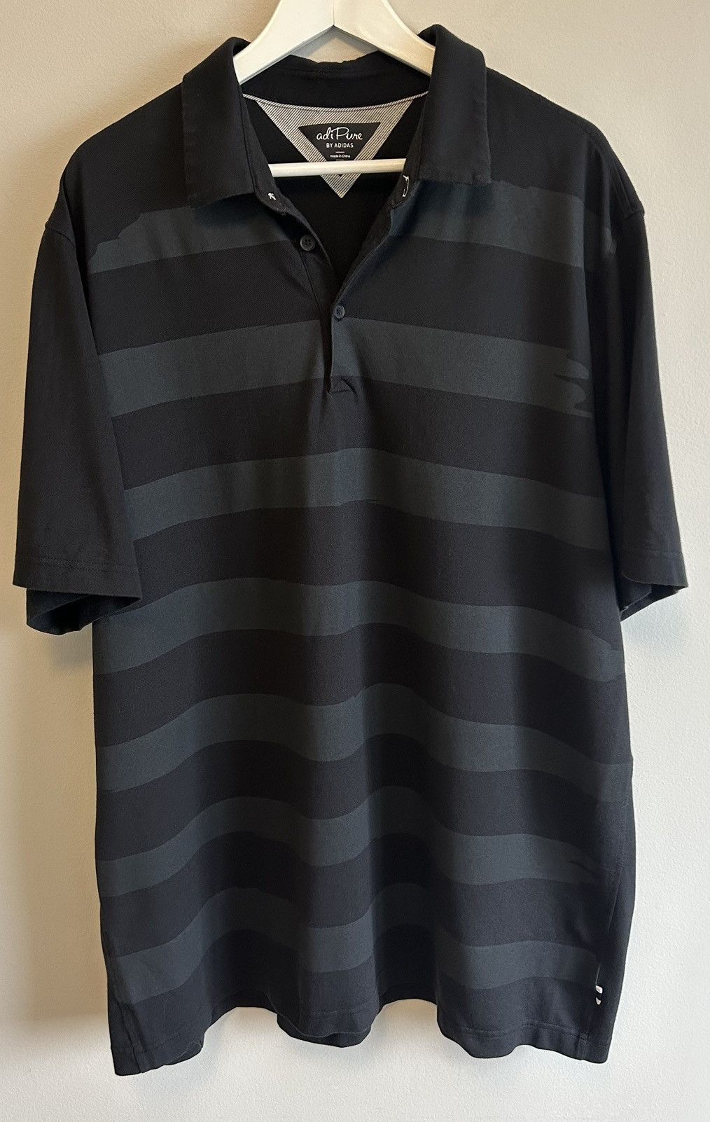 Adidas Adidas AdiPure Printed Golf Polo Shirt Mens M Black Stripes ...