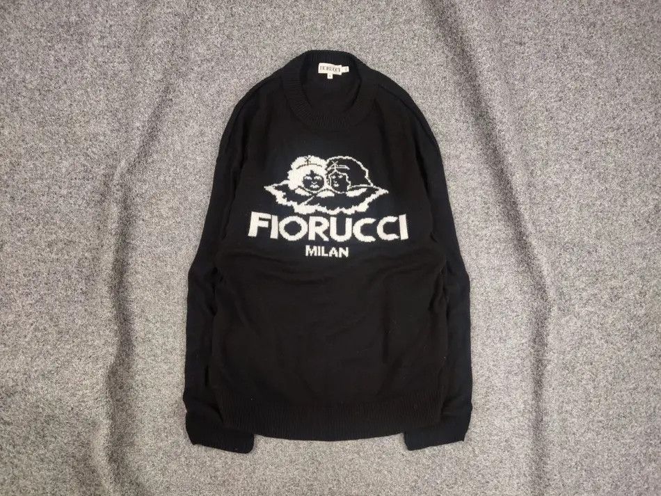 Designer Fiorucci Milano Angels Logo Design Black knit jumper Sweater ...