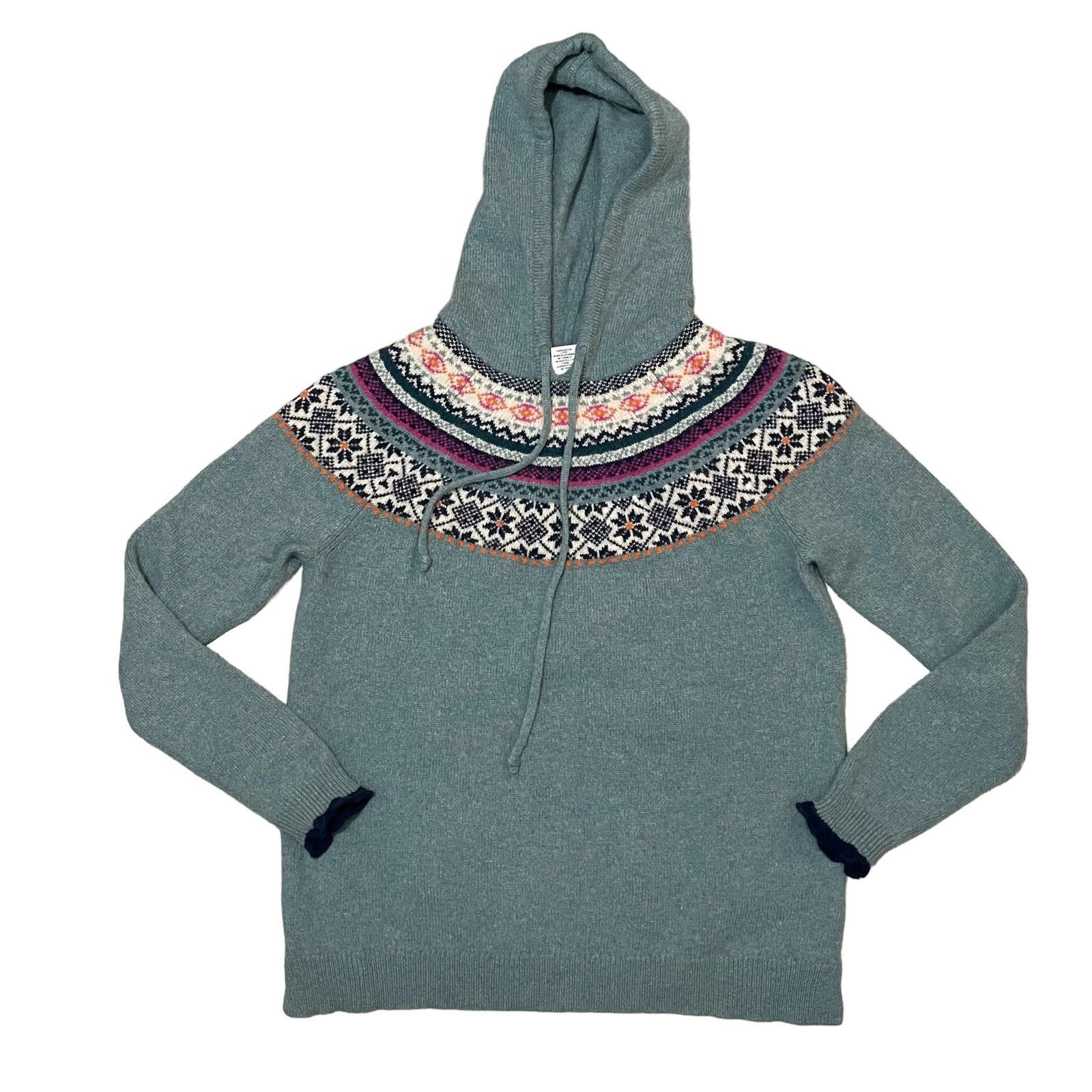 Cashmere & Wool Tabitha Webb Hooded Sweater Wool Blend Fair Isle Size ...