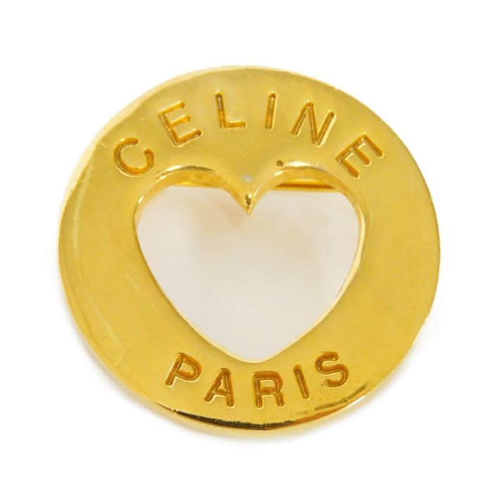 Celine Celine Brooch Round Heart Logo Die Cut Old Vintage GP Plated ...