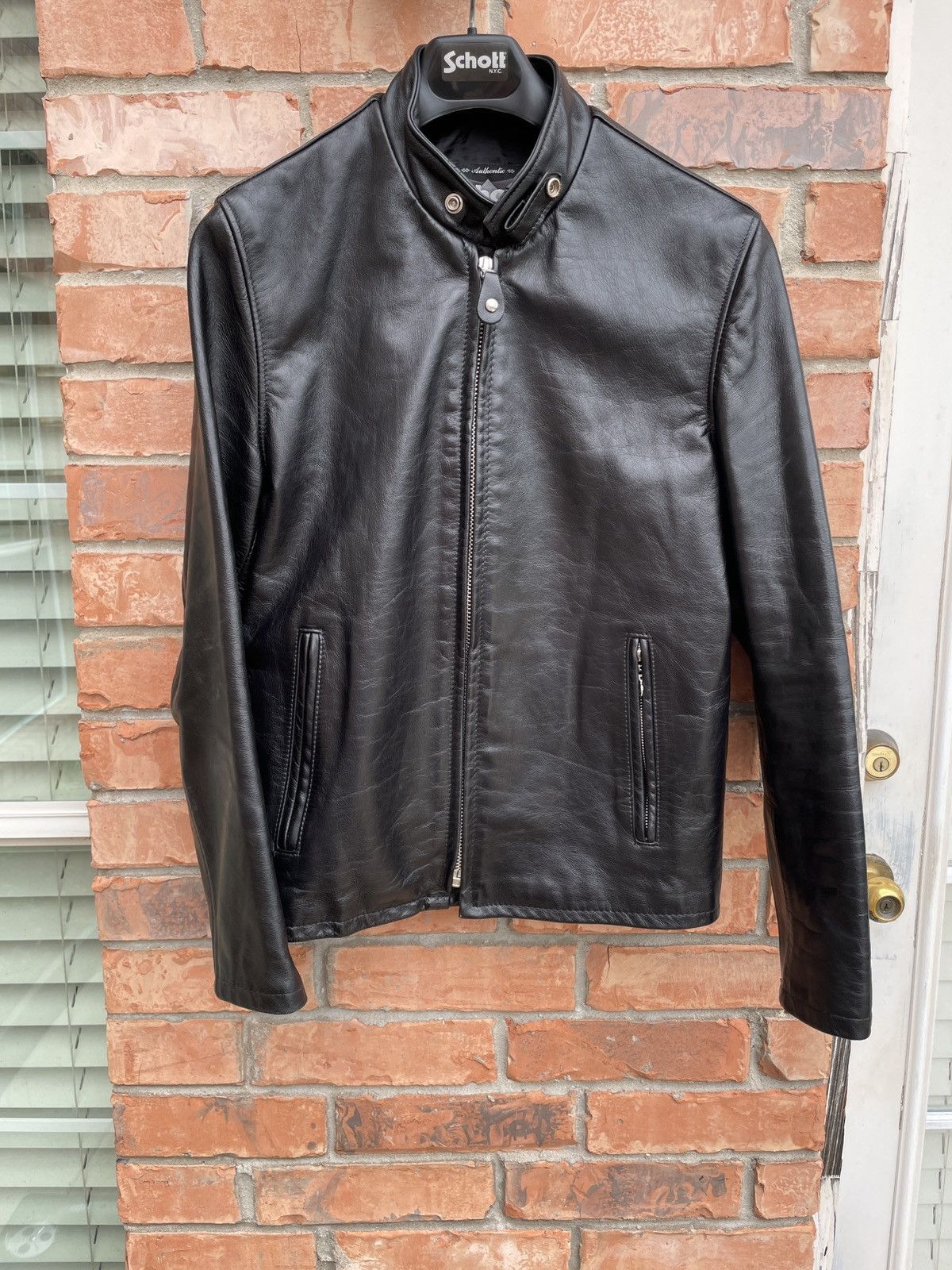 Schott Cafe racer leather jacket black 654 model | Grailed