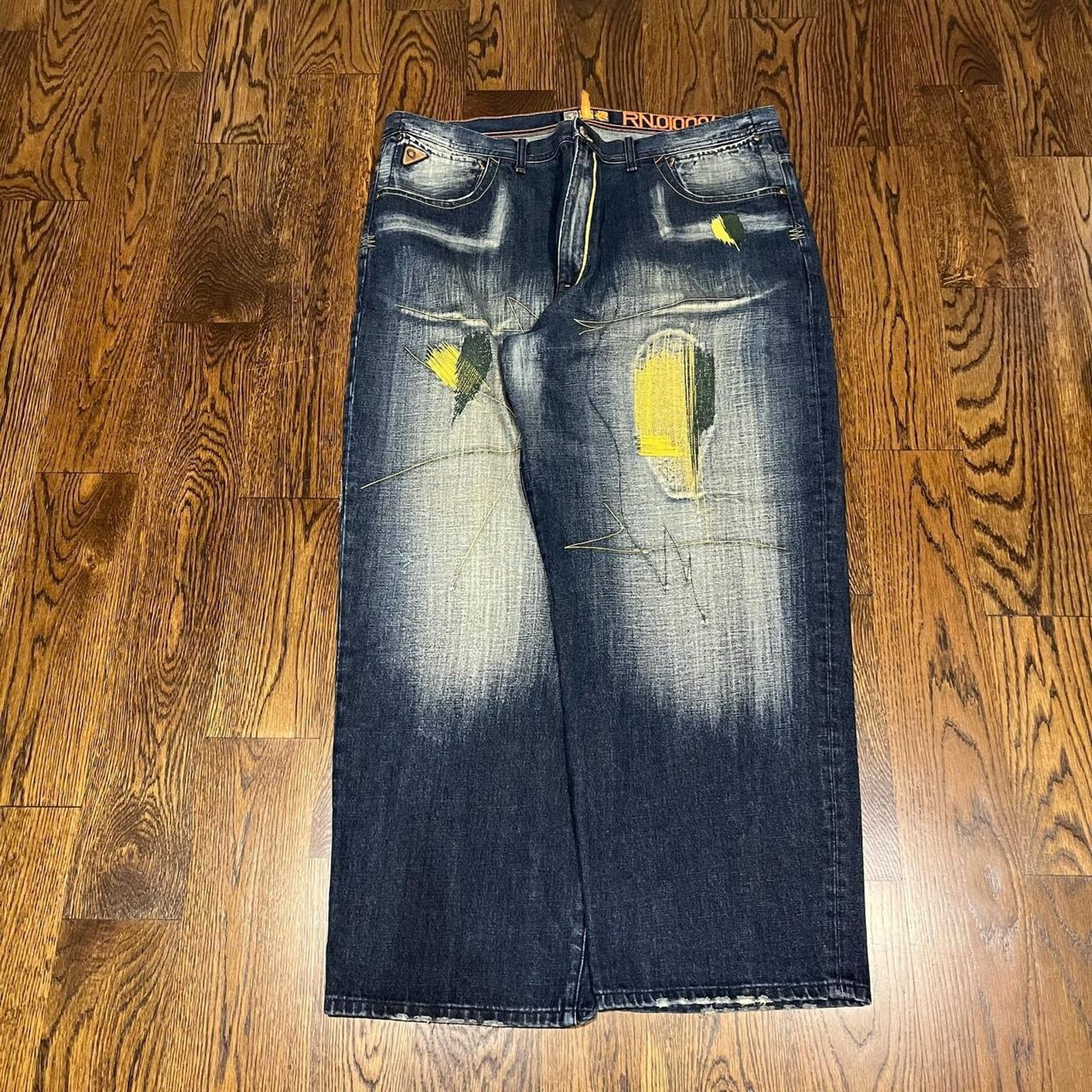 Akademiks vintage rare 2000s ultra baggy wide leg faded darkwash akade ...