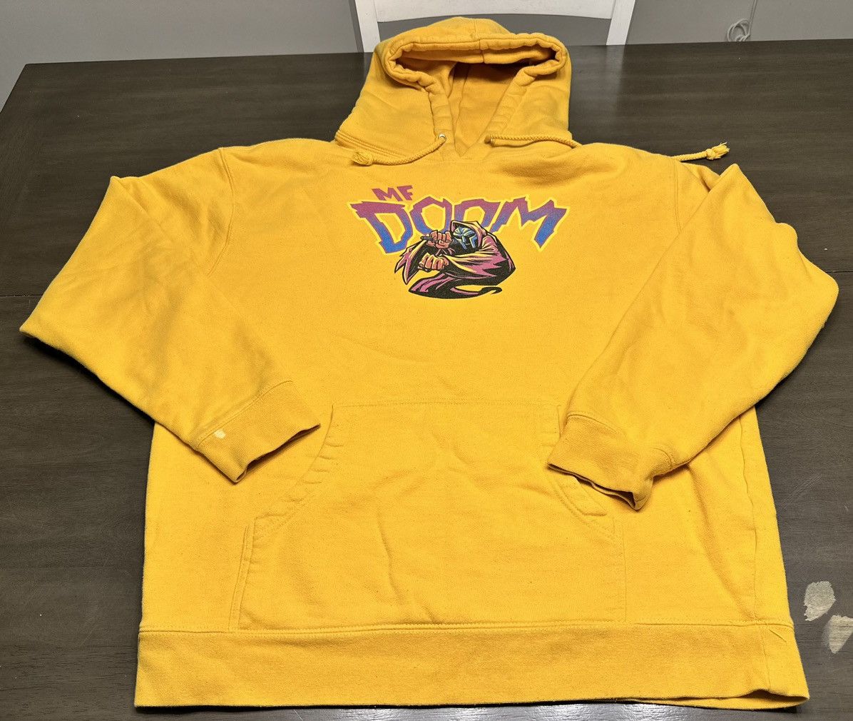 Mf Doom MF DOOM Gas Drawls Rap Logo Hoodie Large Yellow | Grailed