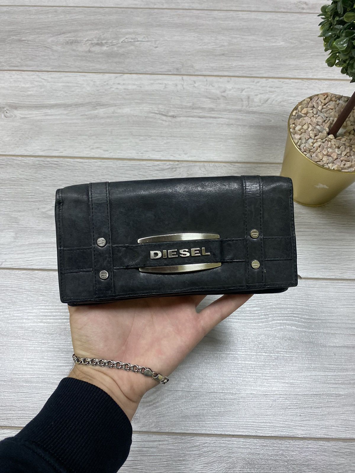 Diesel × Vintage Diesel vintage big metallic logo leather wallet | Grailed