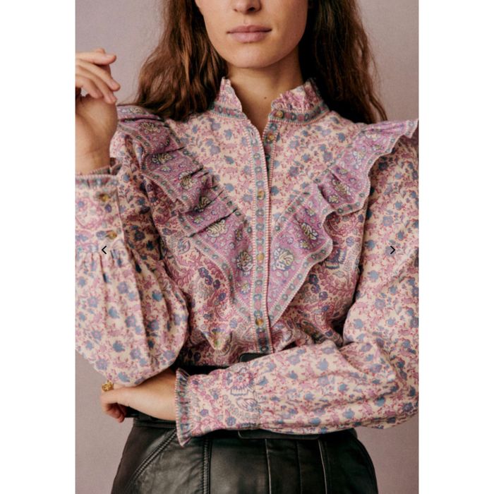 Sezane GALA SHIRT SÉZANE X SEA NY Purple pink floral Emilia print l ...
