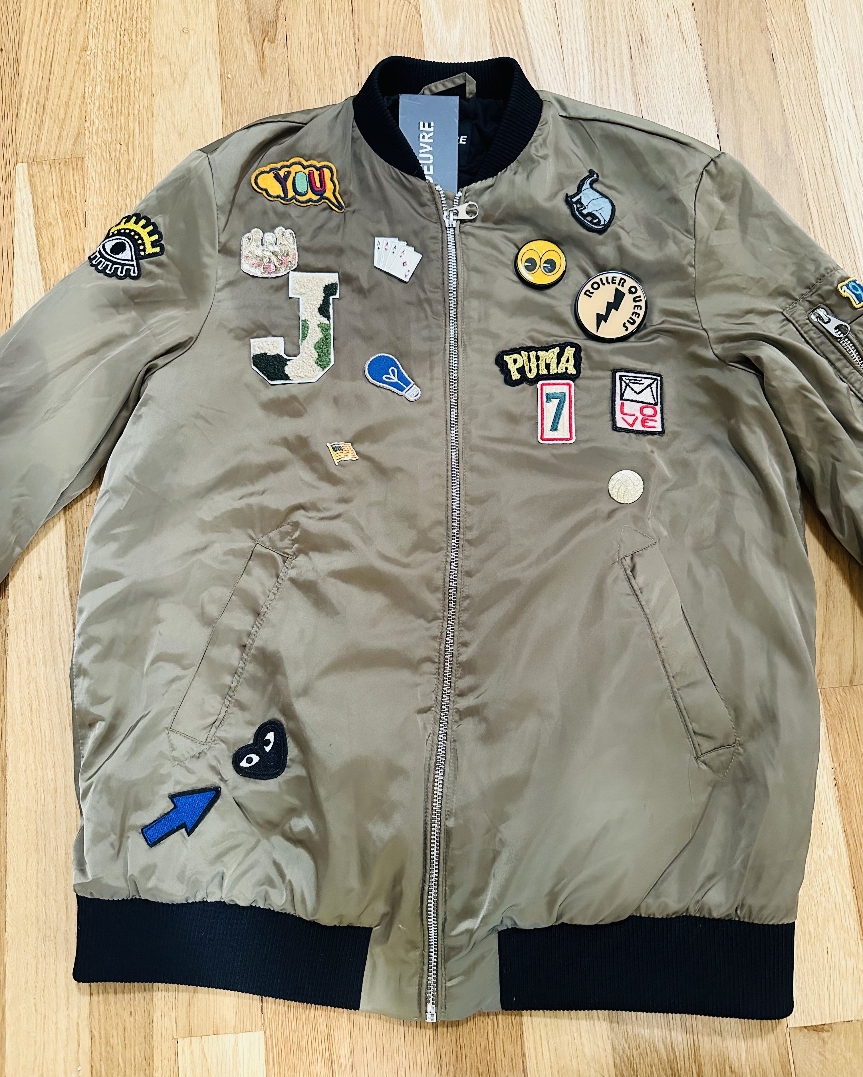 Streetwear Oeuvre Bomber Khaki Military Jacket w/ Badges & Embroidered ...