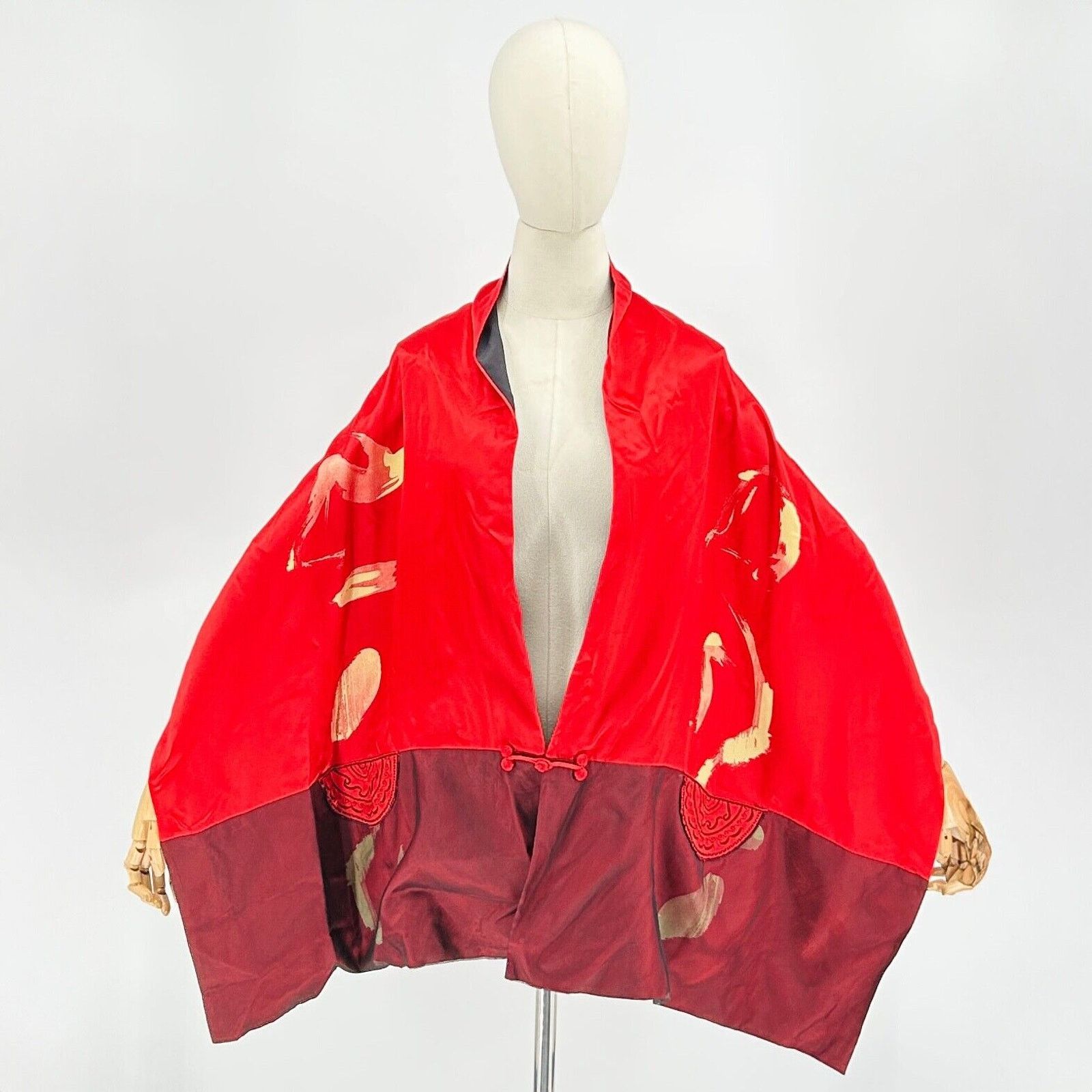 Vintage RARE 90s Chico’s 100% Silk Satin Red Asian Large Shawl Wrap ...
