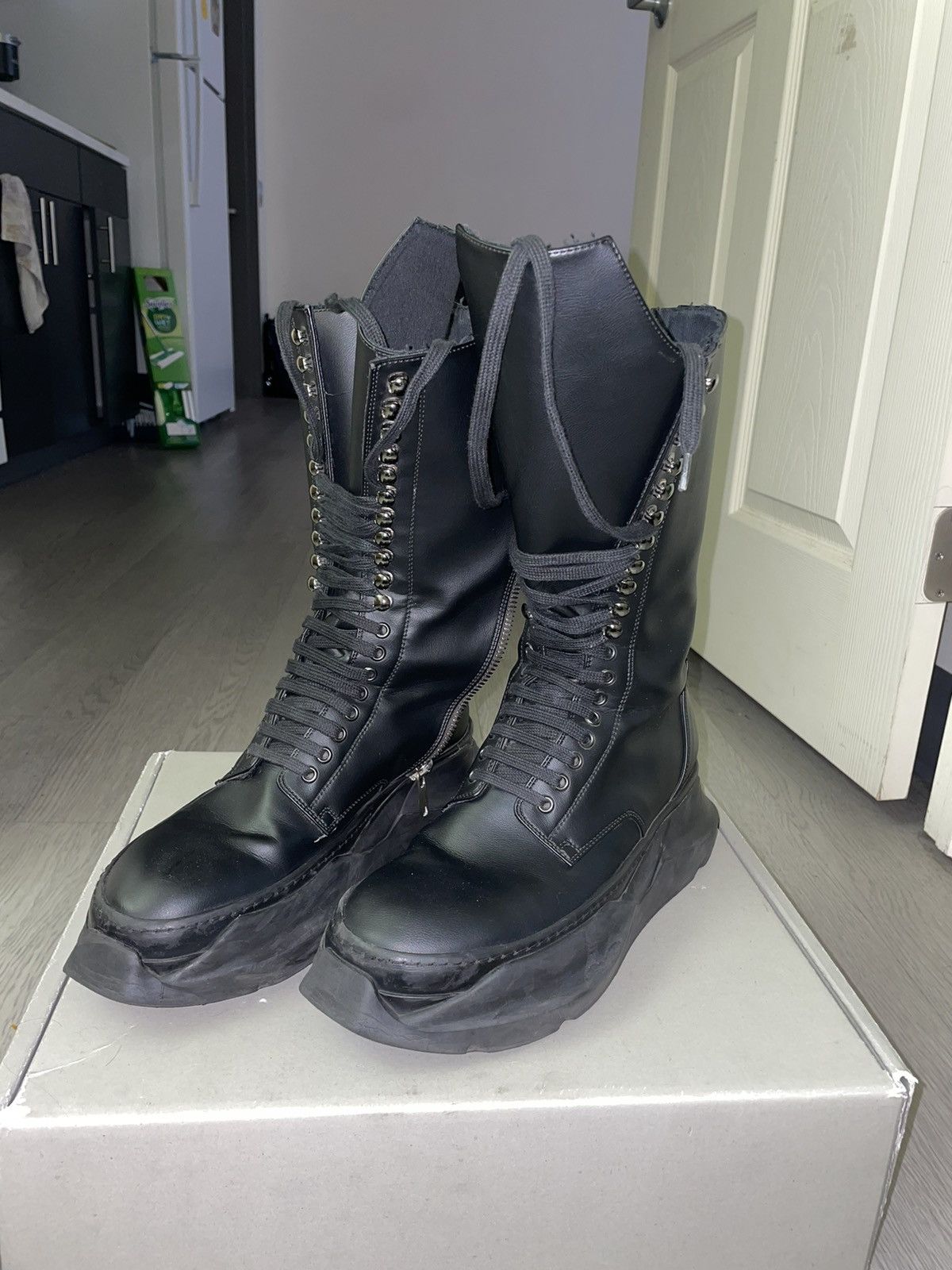 Rick Owens RICK OWENS GETH ARMY BOOTS IN BLACK VEGAN LEATHER | Grailed