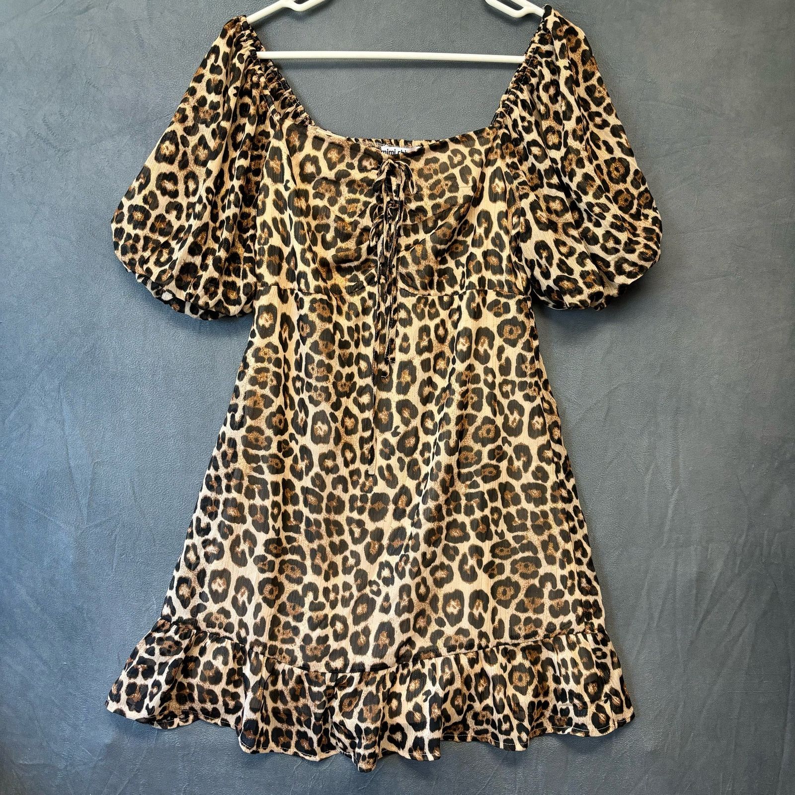 Generic Mimi Chica Cheetah Print Dress Womens Large Mini Puff Sleeve ...