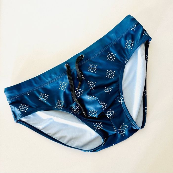 Andrew Christian Blue White Print Speedo Swimsuit Bikini Low Rise Swim ...