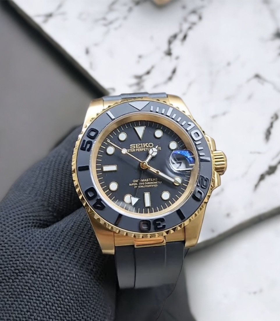 Seiko Seiko Mod GMT-Master 41mm Gold Watch Oysterflex Strap | Grailed