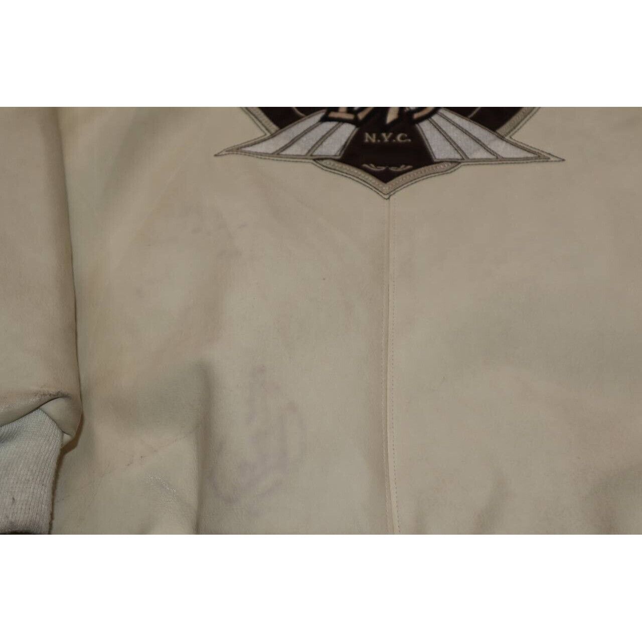 Avirex Vintage AVIREX White Leather Bomber Jacket Quilted Size XL | Grailed