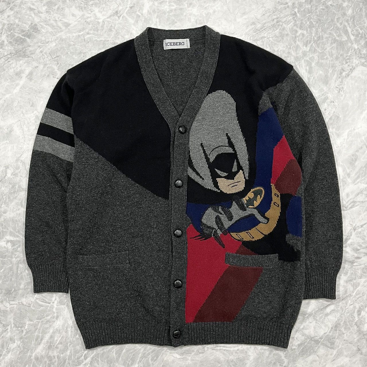Batman × Iceberg × Vintage 90s ICEBERG BATMAN WOOL KNIT CARDIGAN ...