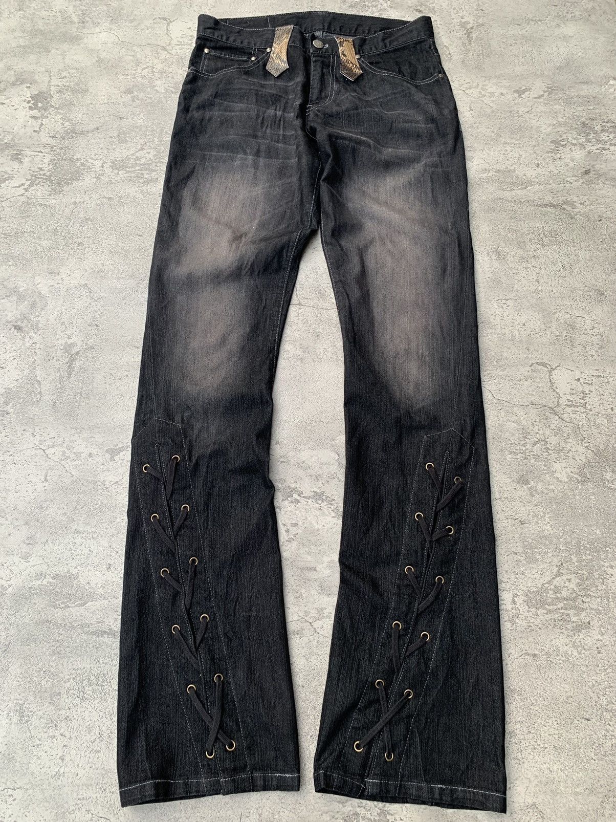 Japanese Brand × Le Grande Bleu (L.G.B.) × Tornado Mart TORNADO MART real phyton lace-up flare ...