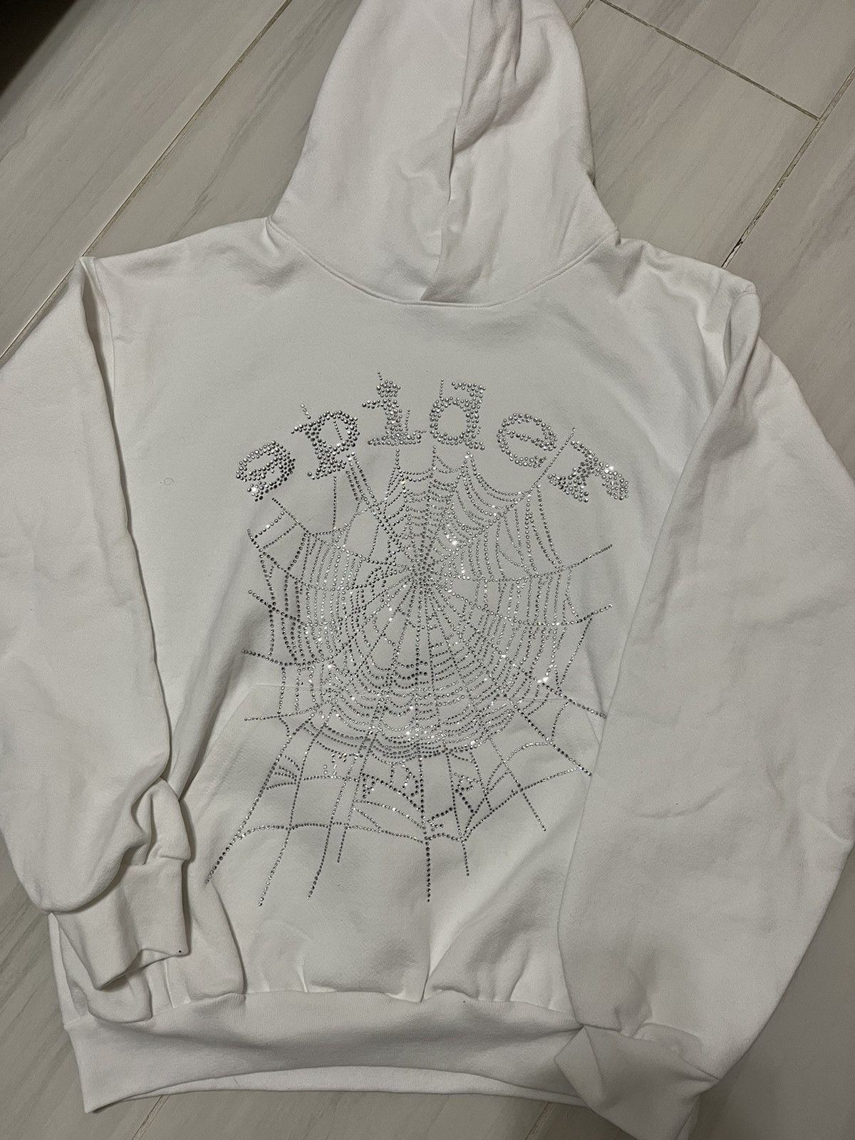 Sp5der White Blinged out Spider worldwide hoodie | Grailed