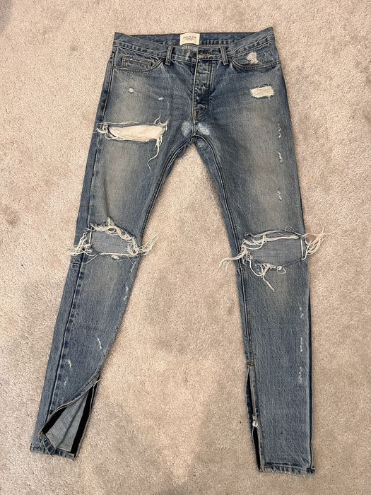 Fear of God Fear of God Fourth Collection Slim Distressed Zipper Jeans ...