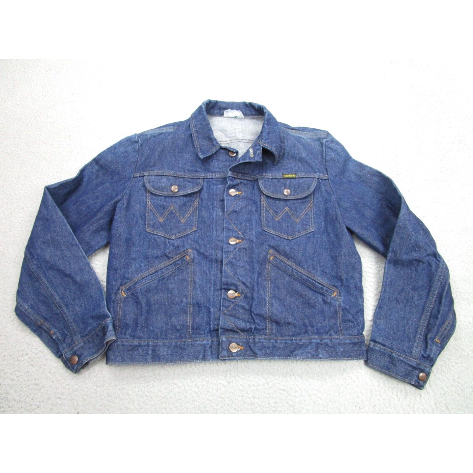 Wrangler VINTAGE Wrangler Jacket Mens M 44 Blue Raw Denim Workwear ...