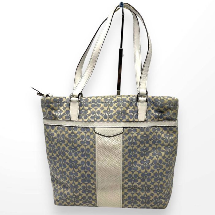 Coach COACH Blue White Leather Monogram Signature Stripe Tote | Grailed