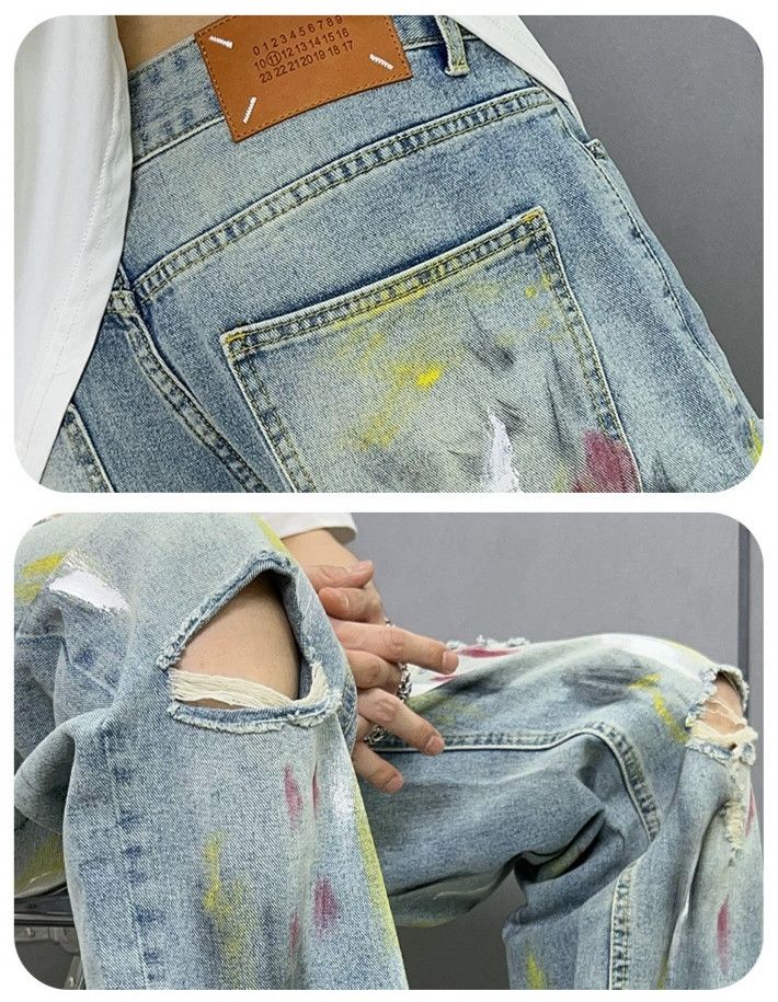 Vintage Color Painted Ripped Jeans | Grailed