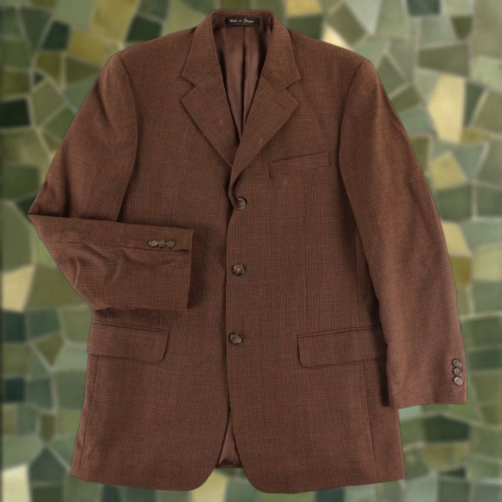 Vintage VINTAGE Nick Hilton Blazer 40L Brown Houndstooth Wool Check 80s ...
