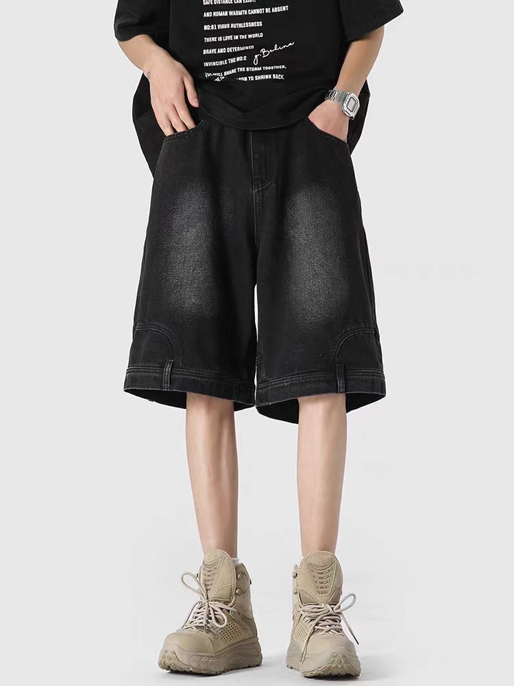 Streetwear Washed and reversed design loose-fitting denim shorts | Grailed