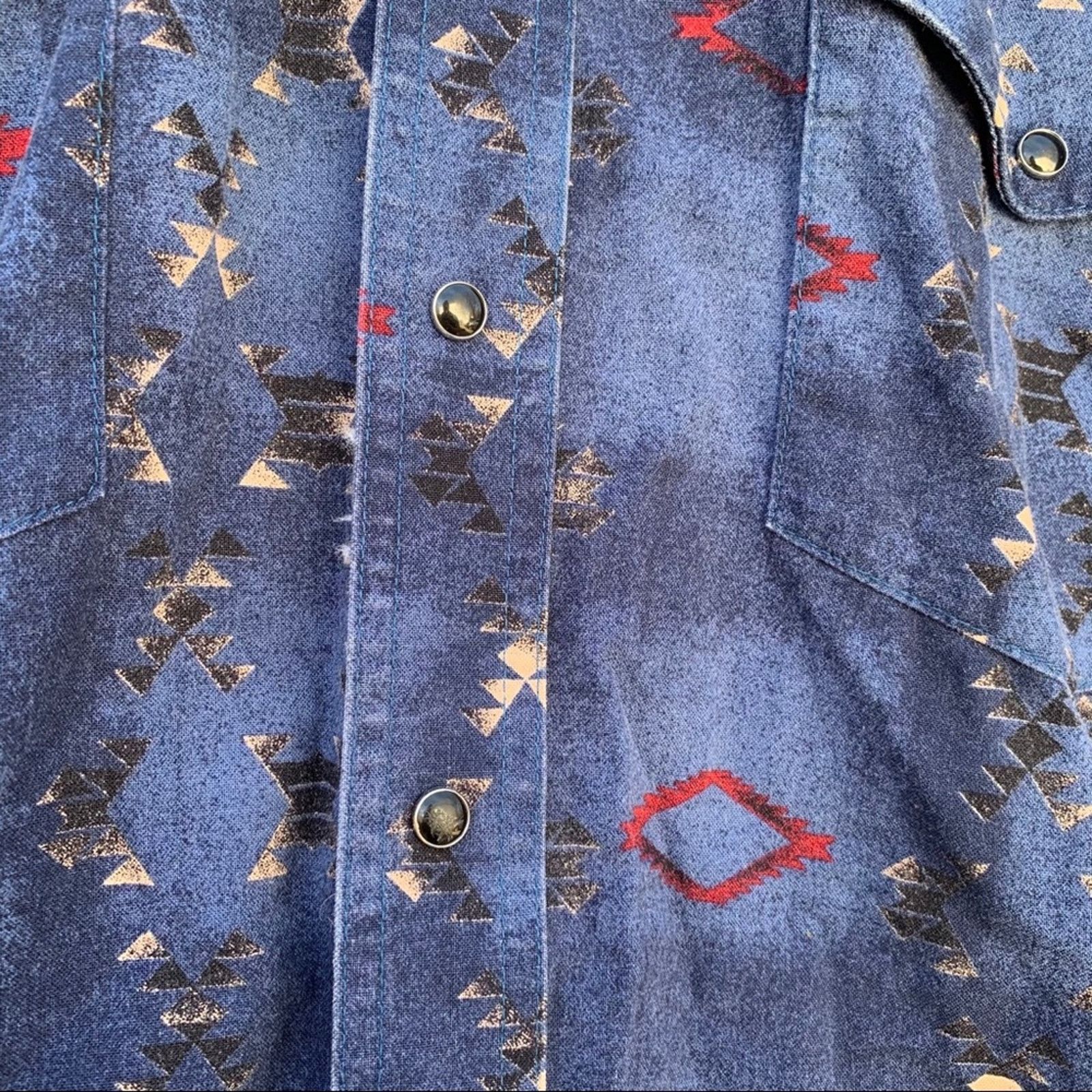 Wrangler Vintage Wrangler blue aztec tribal flannel pearl snap shirt ...