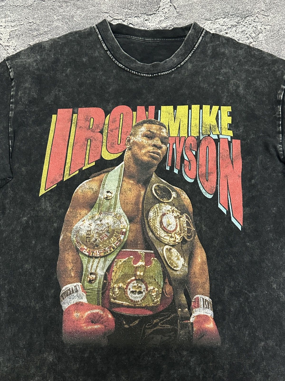 Vintage × Wwe × Wwf Iron Mike Tyson Acid Wash Overprinted Boxing T ...