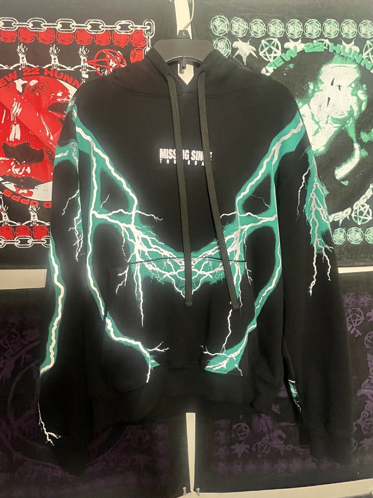 Band Tees Missing Since Thursday Green Lightning Hoodie MEDIUM | Grailed