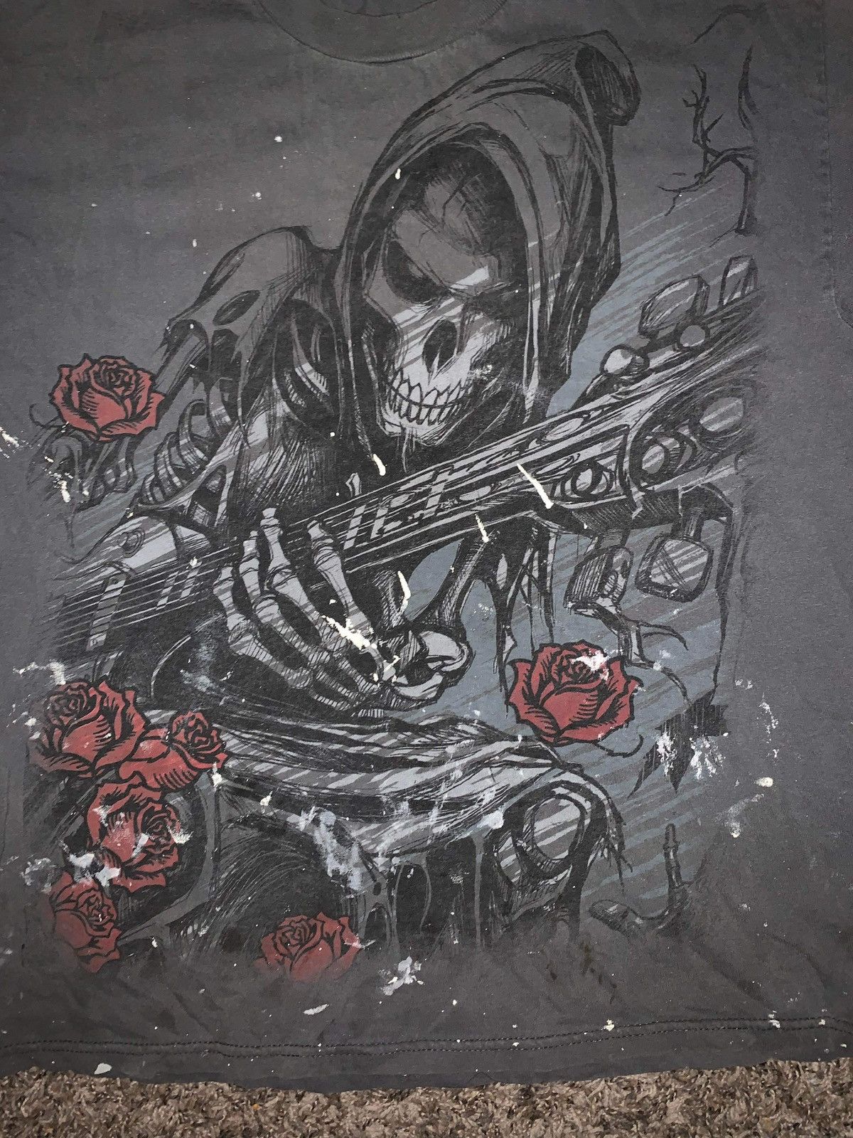 Vintage Y2K Grunge Paint Splashed Grim Reaper Graphic Shirt | Grailed
