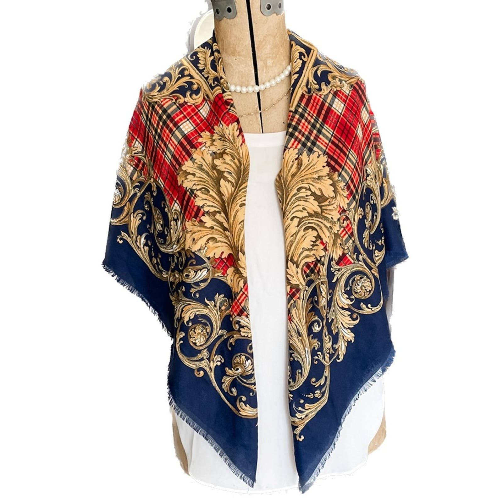 Vintage Vintage preppy old money classic large scarf/wrap 45x45” | Grailed