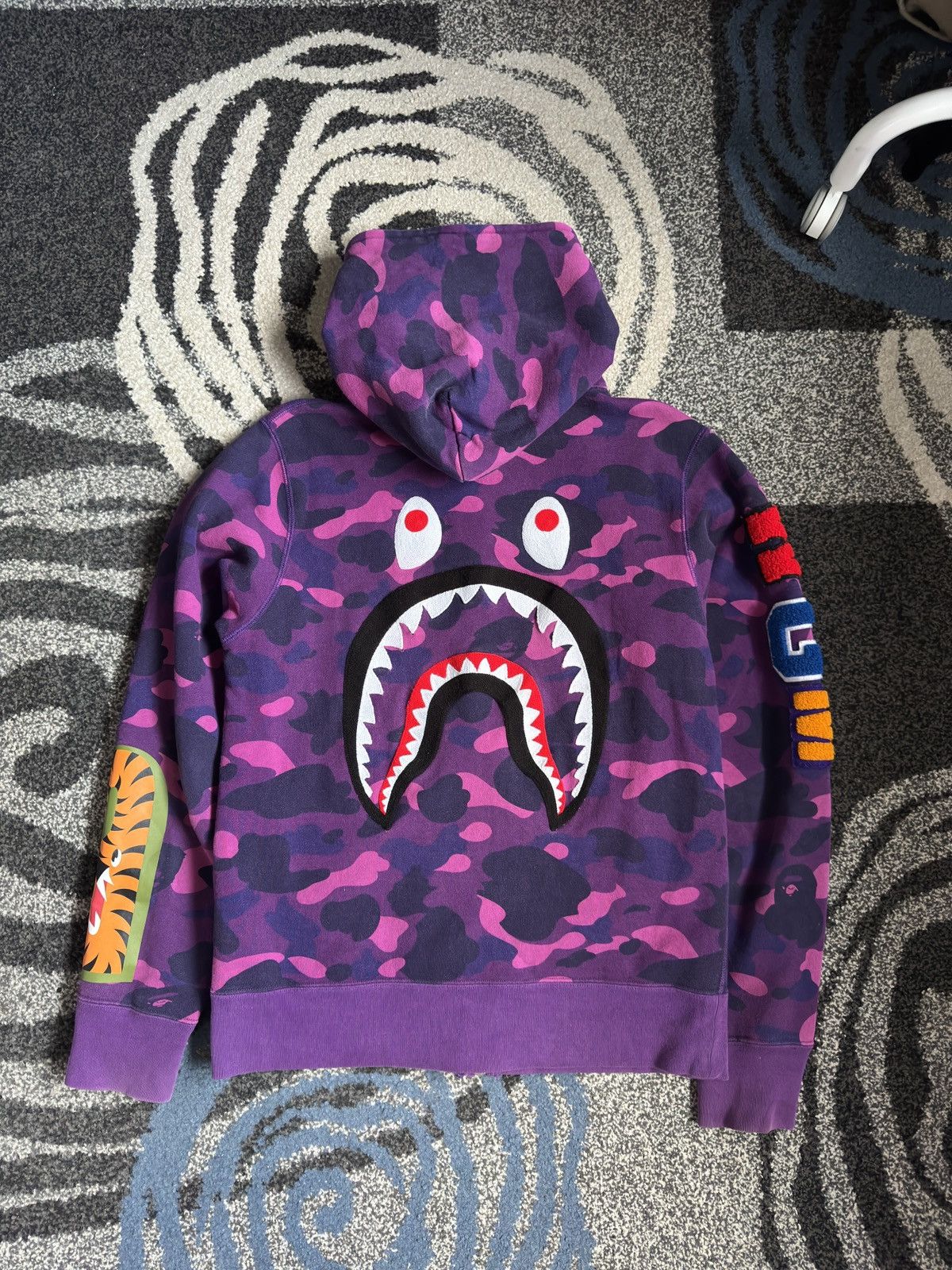 Bape Bape purple camo fullzip back side embroidery shark hoodie | Grailed