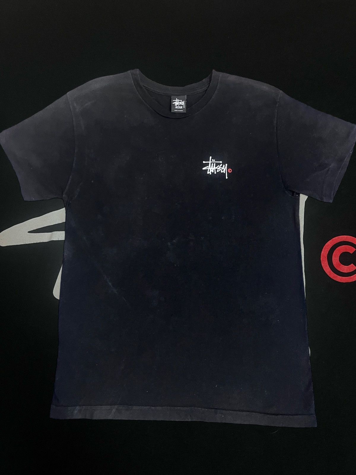 Stussy Vintage Stussy Basic logo Red C Black Tee | Grailed