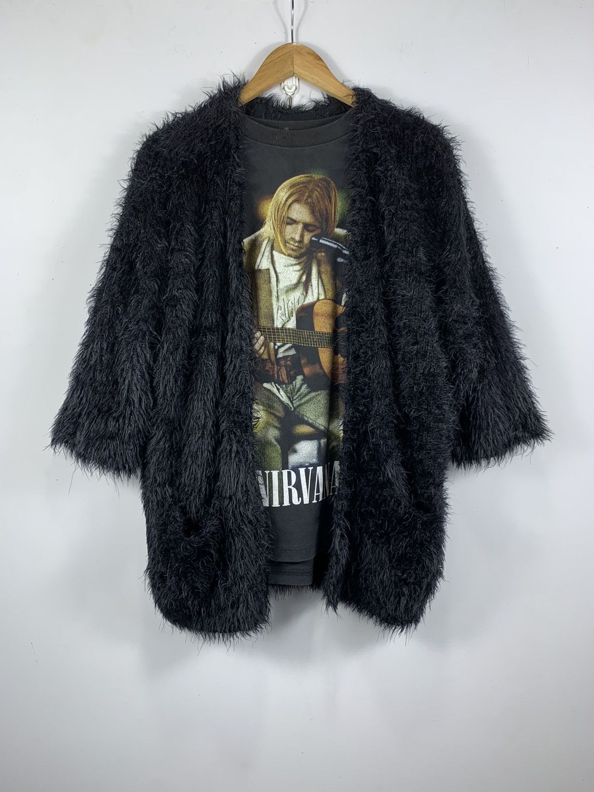 14th Addiction × KMRii × Yasuyuki Ishii Mohair Shaggy Grunge Kurt Cobain Cardigan Black | Grailed