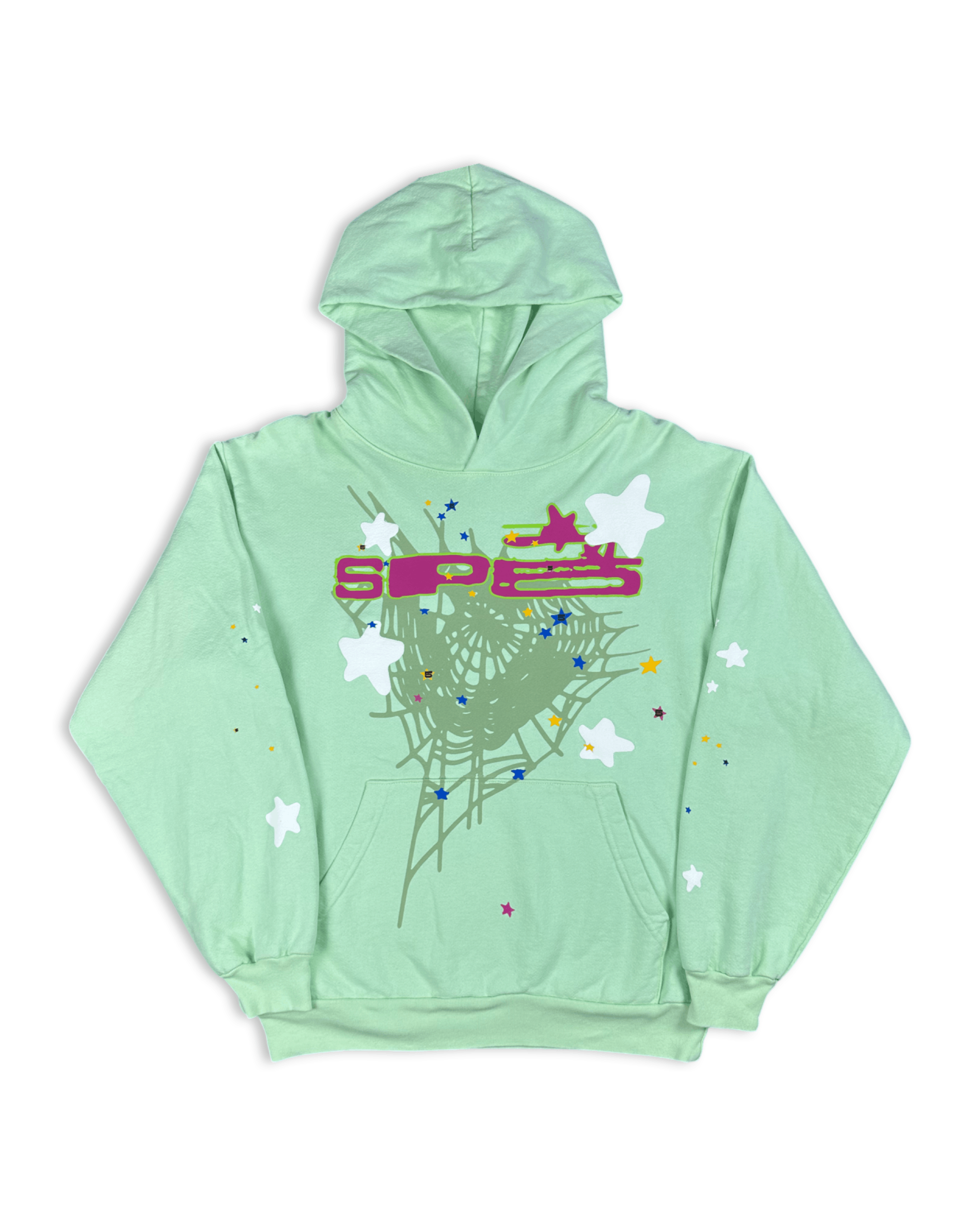 Designer SP5DER SP5 Logo Puff Print Mint Hoodie Spider Worldwide | Grailed
