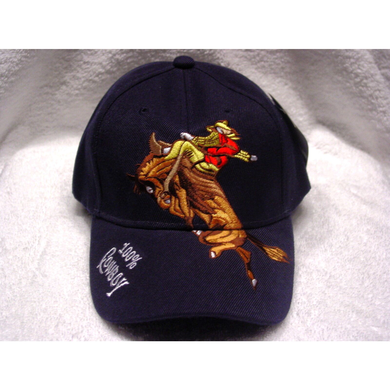 Vintage COWBOY RIDING BUCKING HORSE RODEO BASEBALL CAP ( DARK BLUE ...