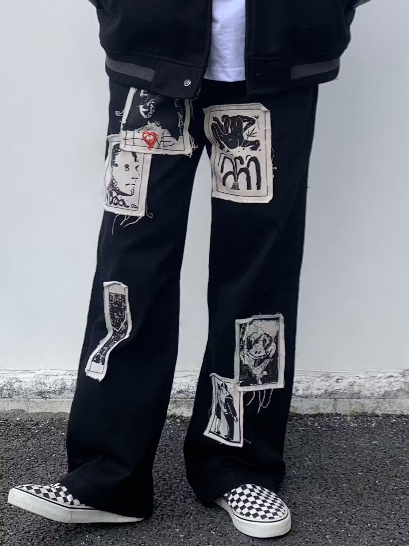 Vintage Horror Patchwork Black Straight Leg Pants | Grailed